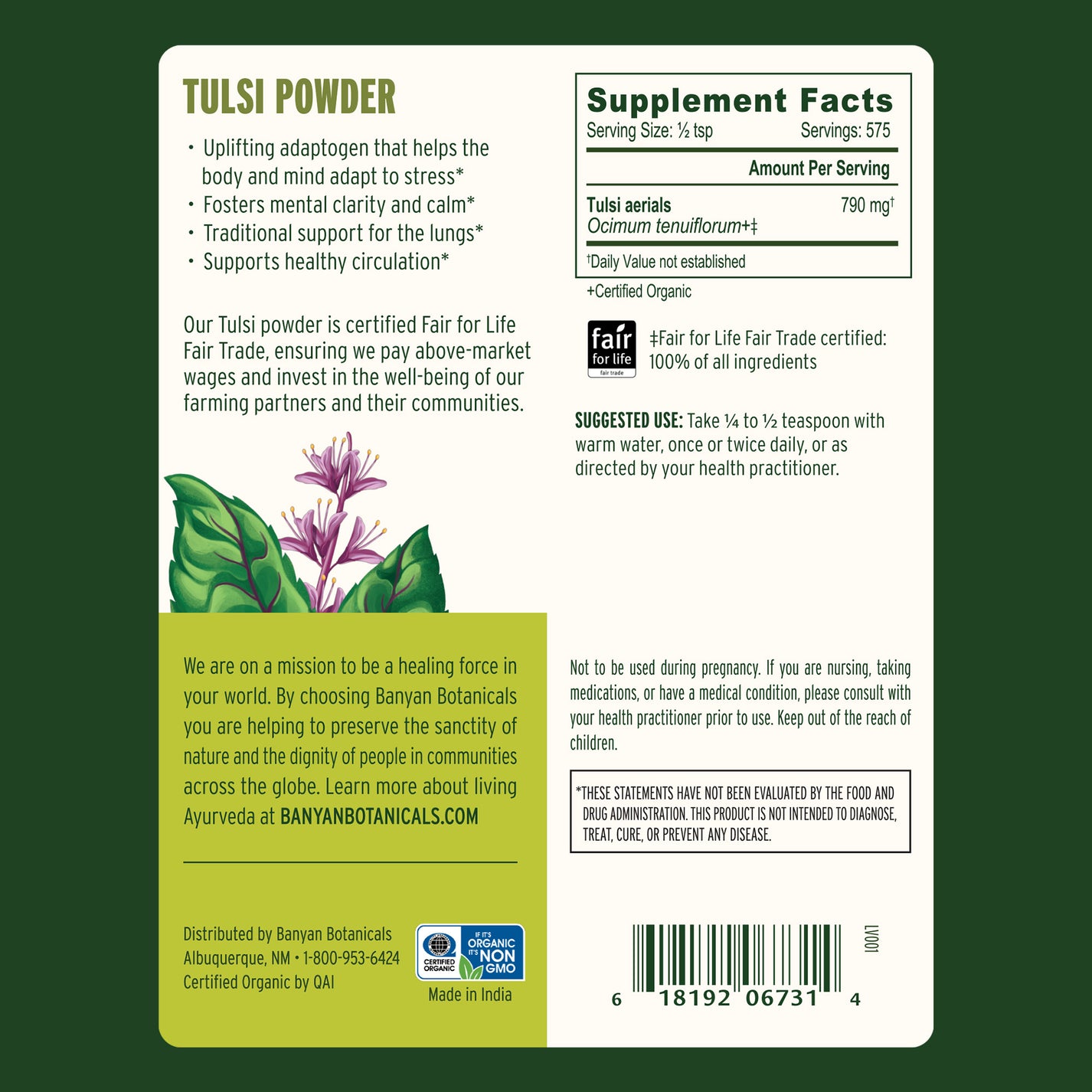 Tulsi Powder | Organic Holy Basil Powder - Ocimum Sanctum – Banyan ...